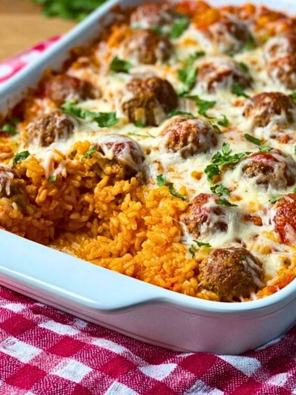 Easy Cheesy Meatball & Rice Dinner Casserole