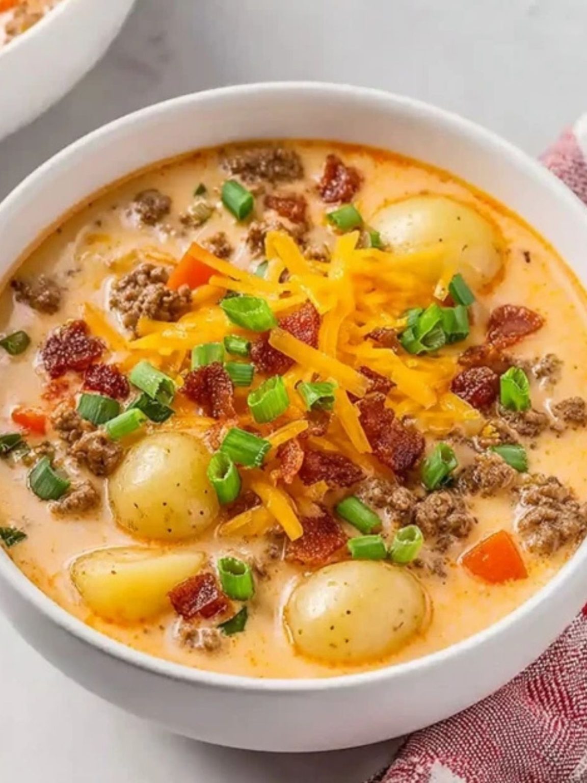 Homemade Cheeseburger Soup with Baby Potatoes